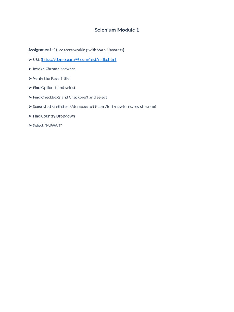 Selenium Module 1 - Assignment - New | PDF