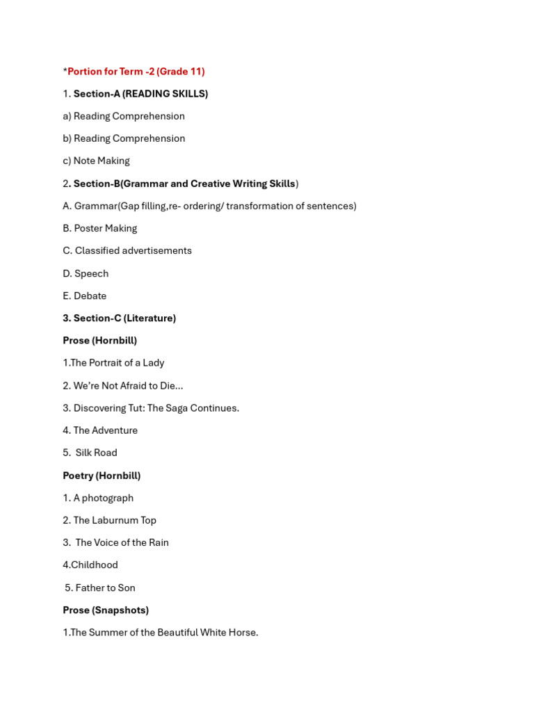 Term 2 Portions Class11 | PDF