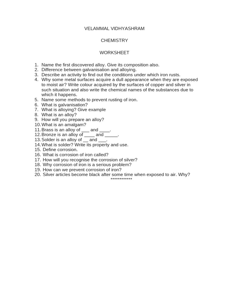 Chemistry Worksheet - Corrosion and Its Prevention | PDF
