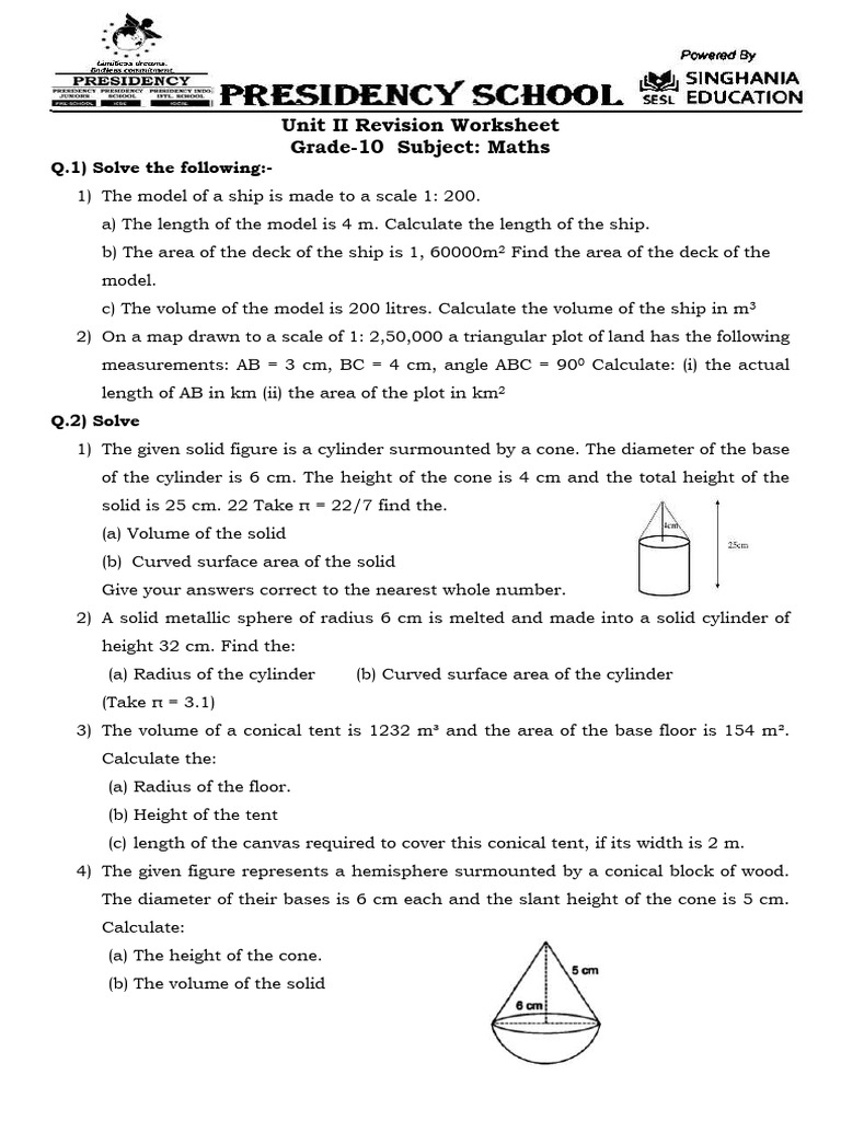 Grade 10 MATHS Worksheet-DF.1731753253 | PDF | Area | Volume