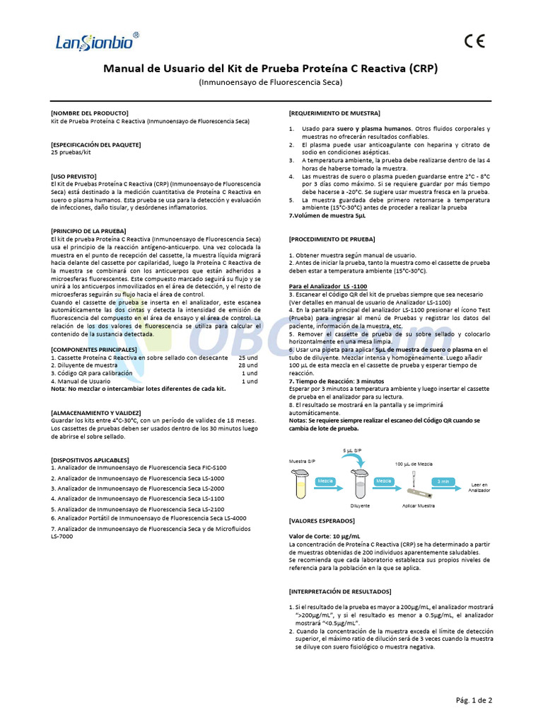 6.1 Inflamación - CRP - Manual de Usuario Español | PDF | Proteína C ...