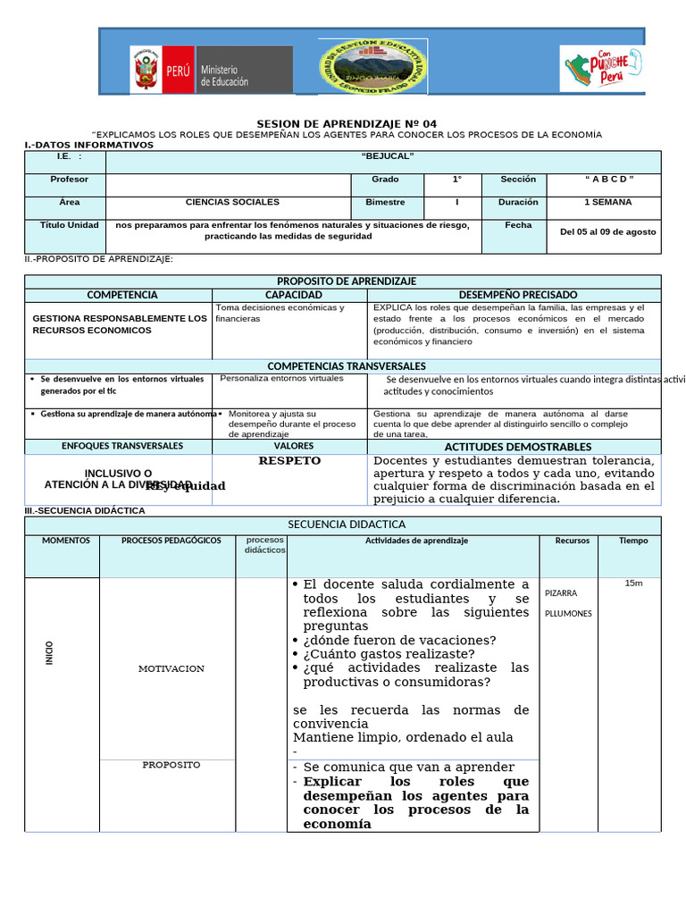 Sesion de Aprendizaje #04 Ua5 CCSS 1ro Rosi | PDF | Evaluación | Aprendizaje