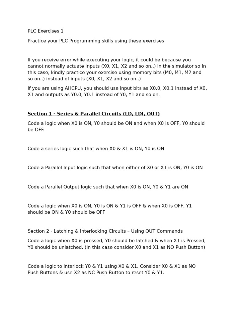 PLC Exercises 1 | PDF | Digital Electronics | Electronics
