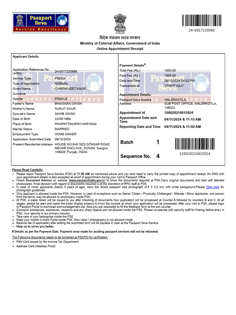 Appointment Receipt | PDF | Identity Document | Birth Certificate