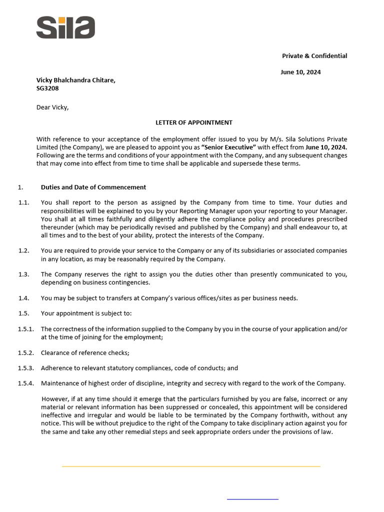 Appointment Letter - Vicky Bhalchandra Chitare | PDF | Salary | Employment