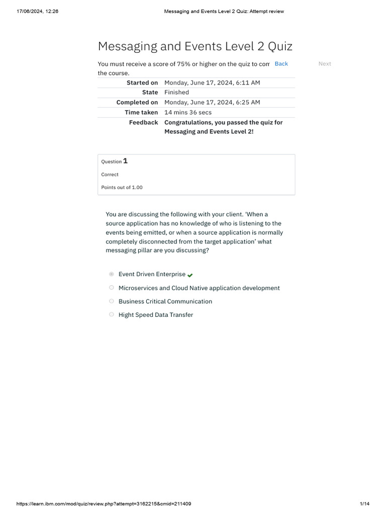Messaging and Events Level 2 Quiz | PDF | Cloud Computing | Computing
