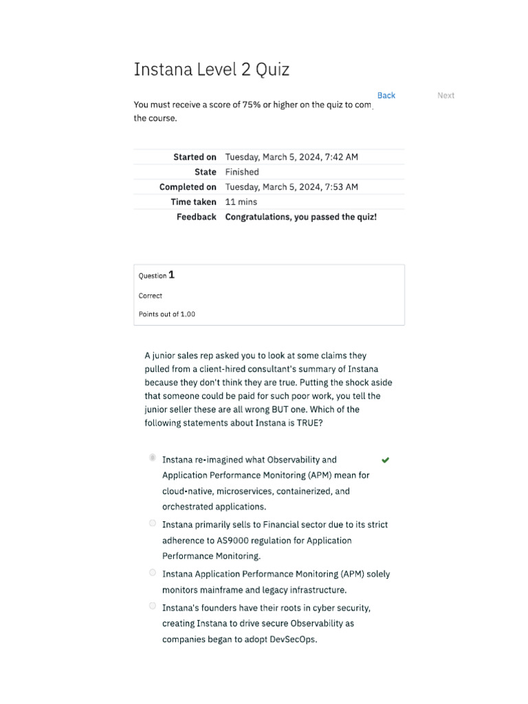 Instana Level 2 Quiz - Attempt Review | PDF