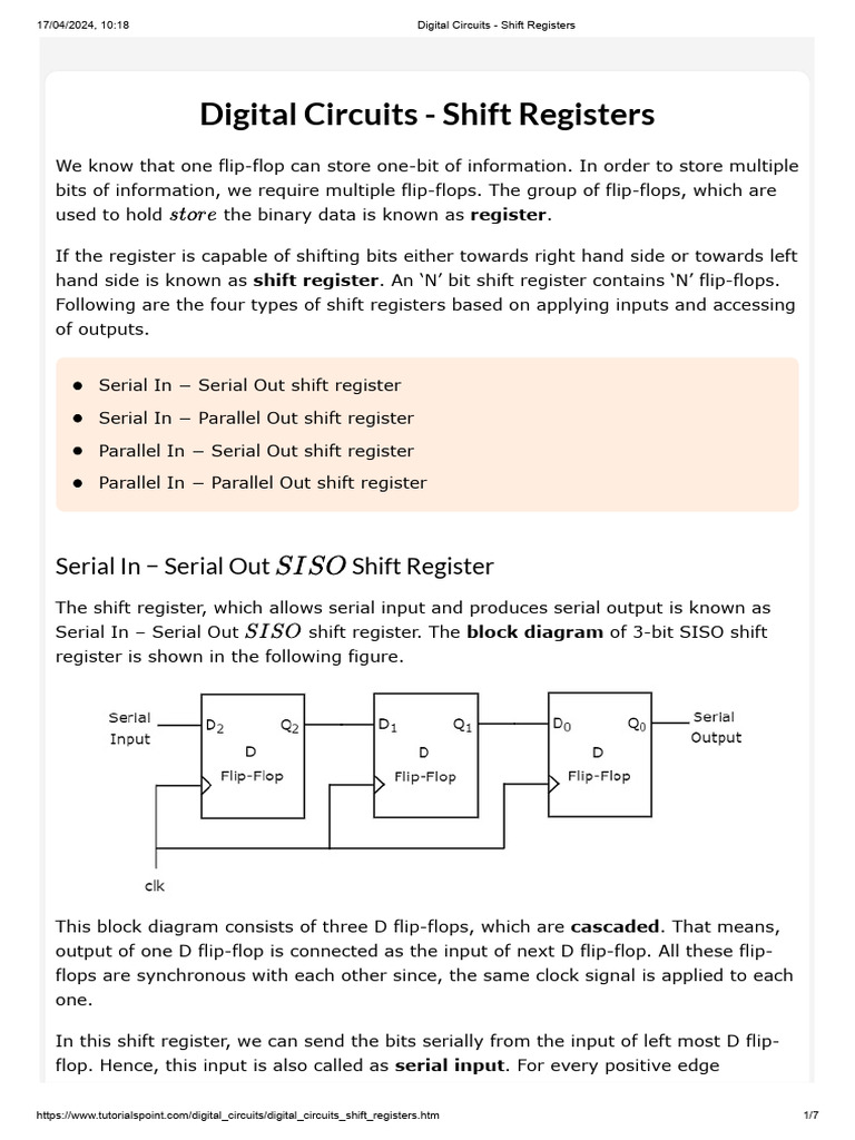Shift Registers in Digital Circuits | PDF | Electronic Engineering | Integrated Circuit