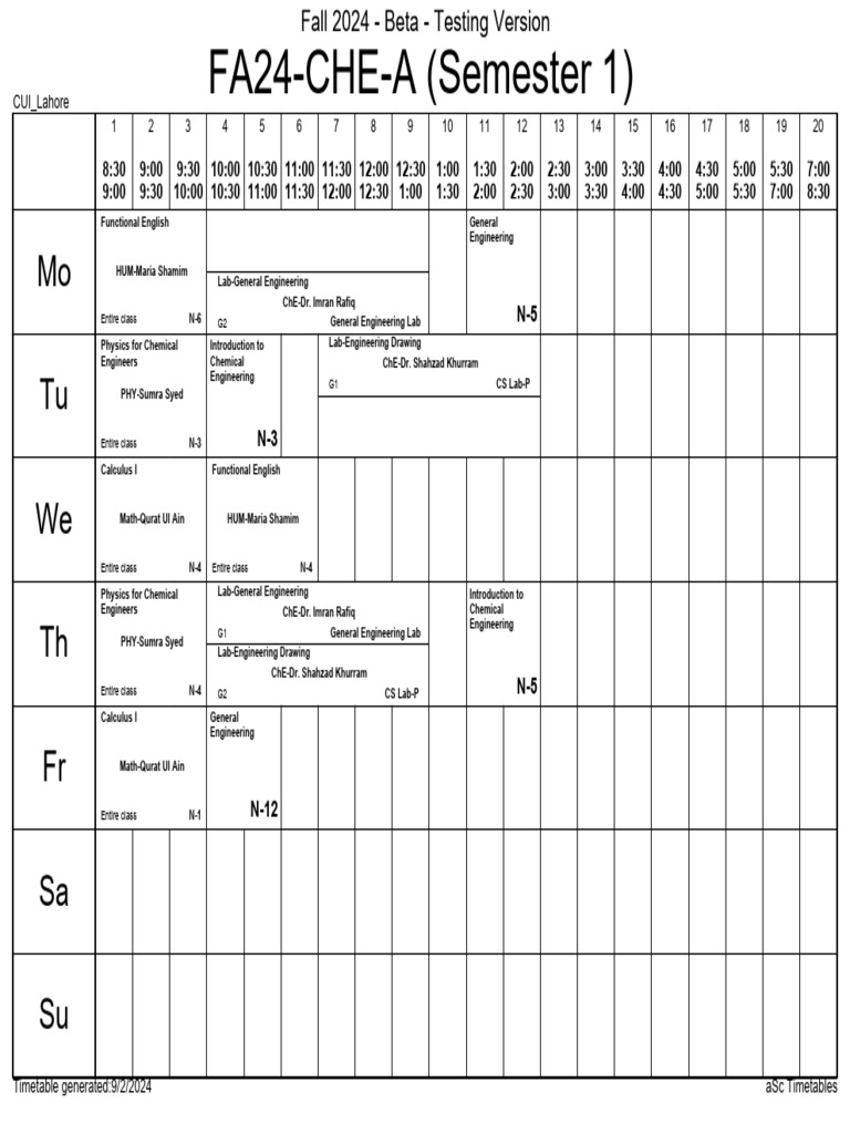 Overall Time Table | PDF | Physical Sciences | Chemistry