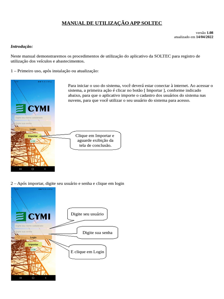 MANUAL DE UTILIZAÇÃO APP SOLTEC v1.08 | PDF | Internet | Fazer login