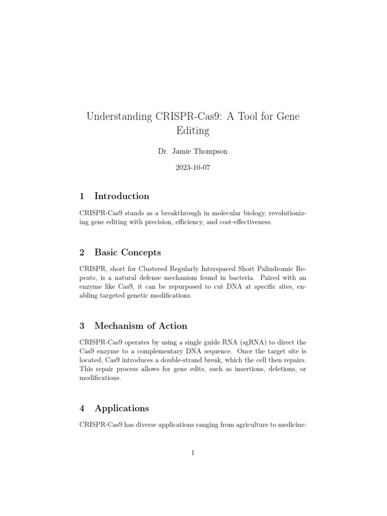Understanding CRISPR-Cas9: A Tool For Gene Editing | PDF
