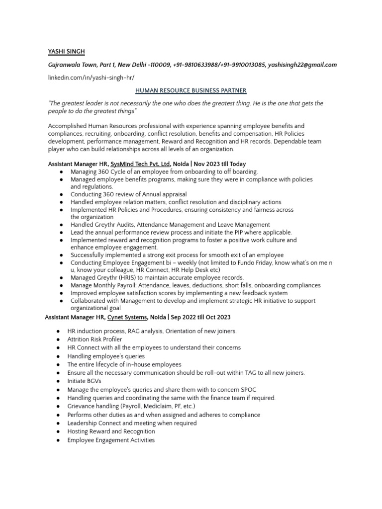 Yashi’s Resume | PDF | Human Resources | Employment