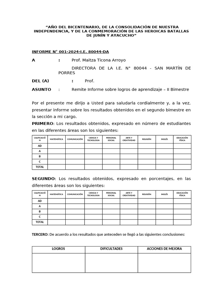 Informe de Logros de Aprendizaje | PDF