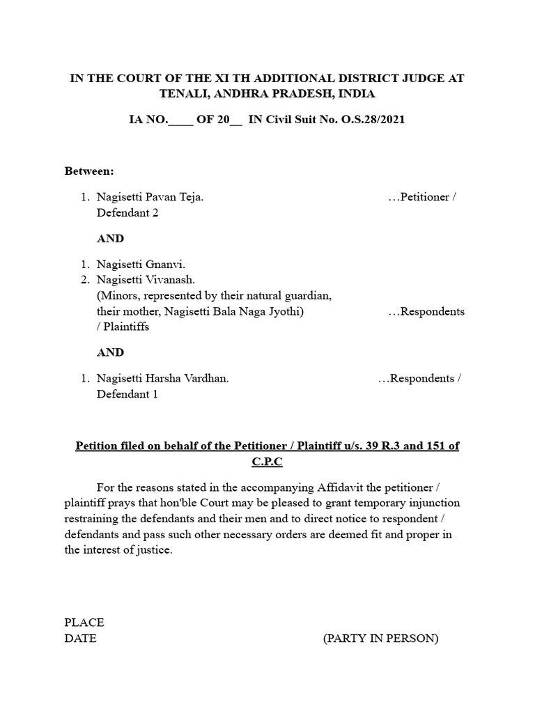 Temporary Injunction Request in Civil Suit | PDF