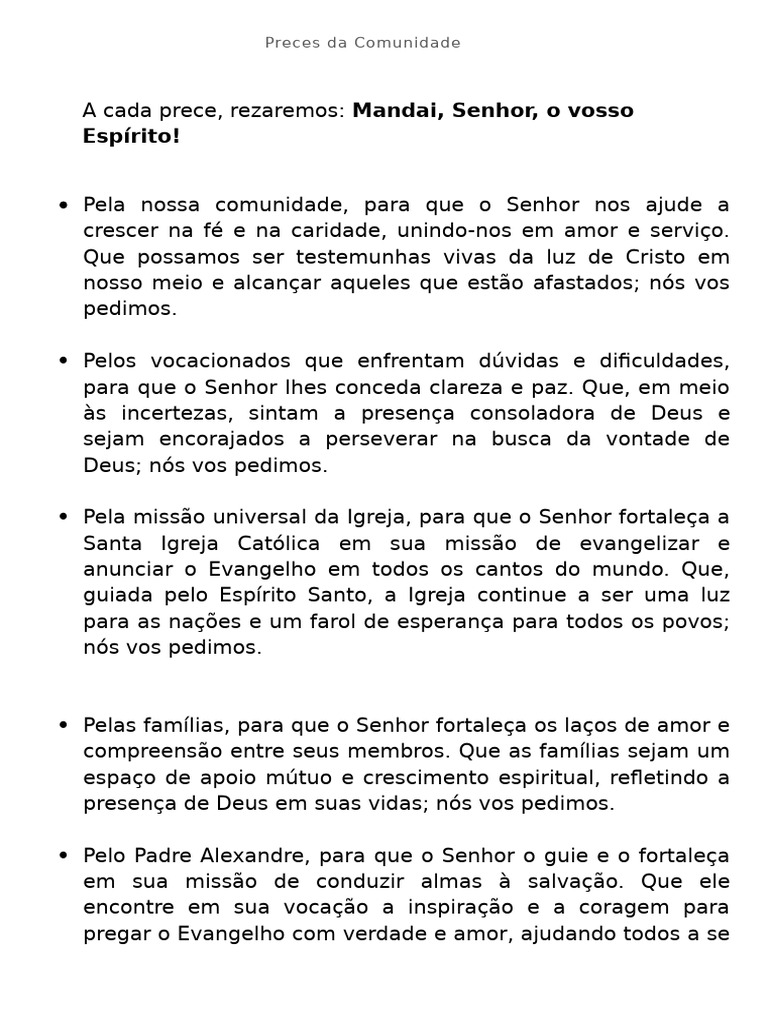Preces e União na Comunidade | PDF