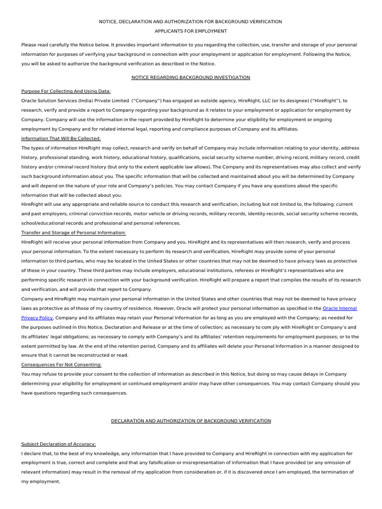 Screening Disclosure and Authorization | PDF | Information | Criminal ...