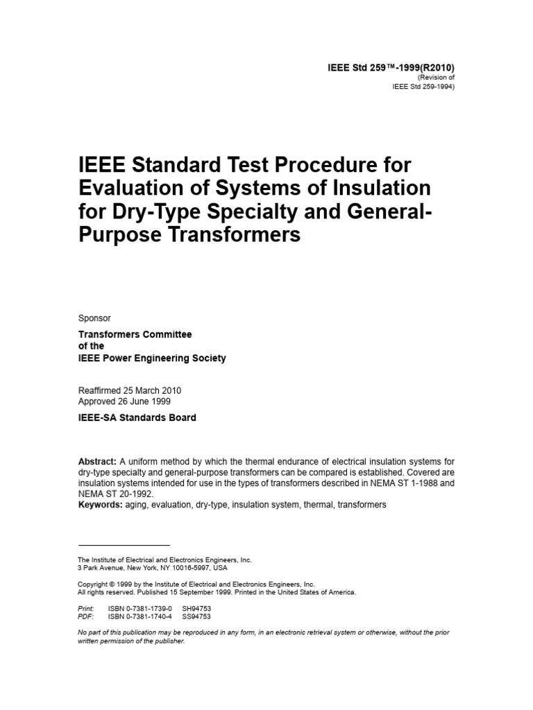 IEEE Standard Test Procedure For Evaluation of Systems of Insulation ...