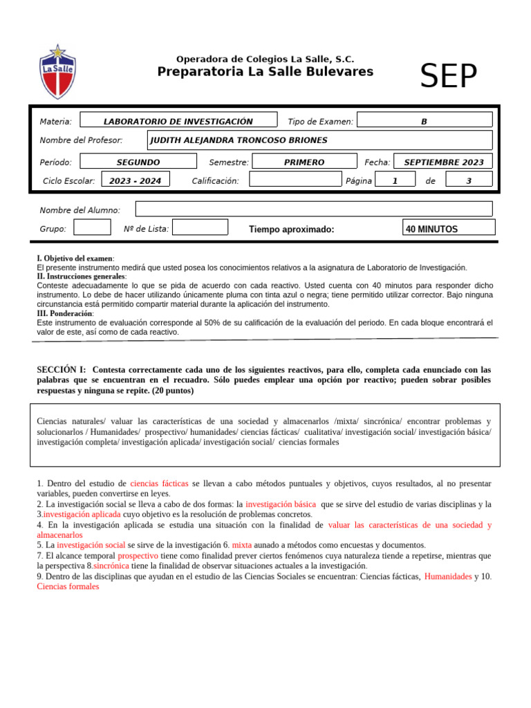 2P SEP B Corrección Laboratorio de Investigación | PDF | Metodología de encuesta | Cuestionario