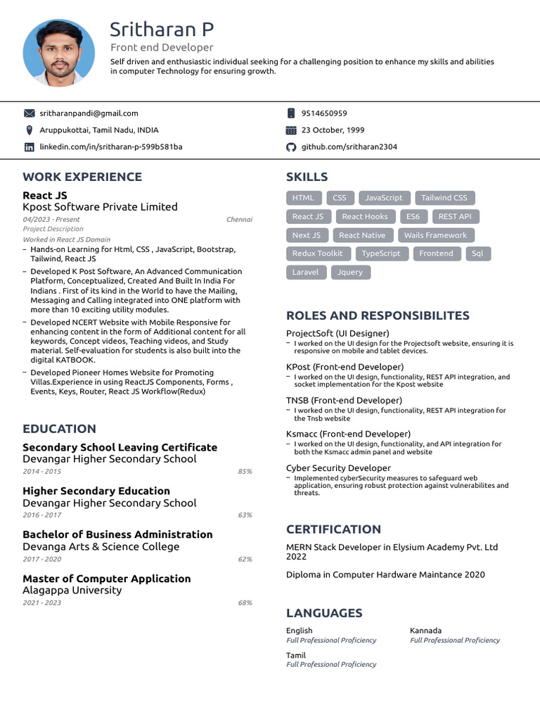 Sritharan's Resume | PDF | Computing | Software Engineering