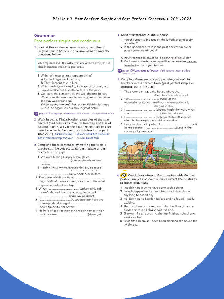 B2 Unit 3 - Past Perfect Simple - Continuous + Report Worksheet | PDF