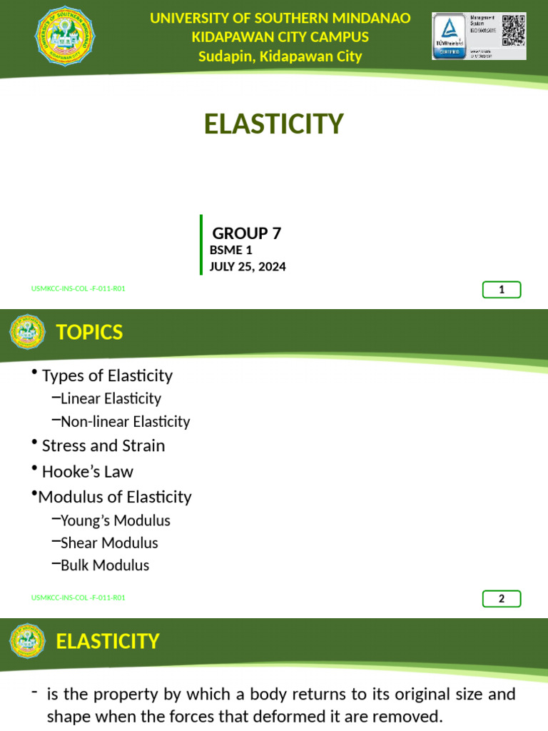 Group-7-ELASTICITY. | PDF | Elasticity (Physics) | Young's Modulus