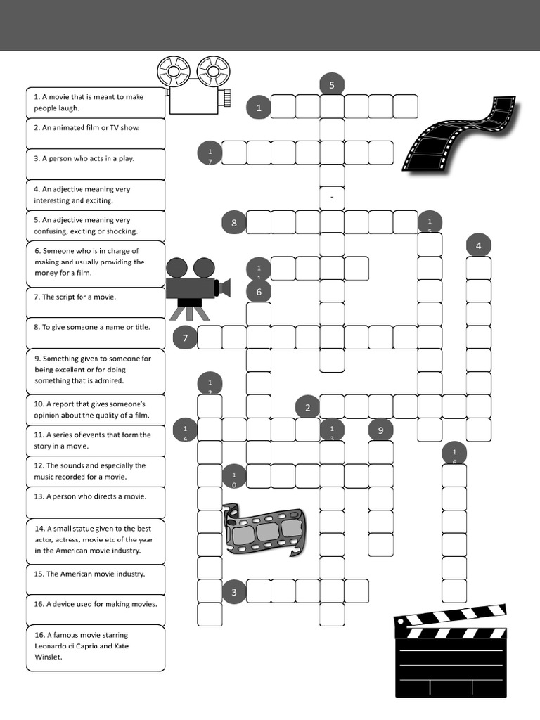 Film Vocabulary Crossword Fun Activities Games Oneonone Activities ...