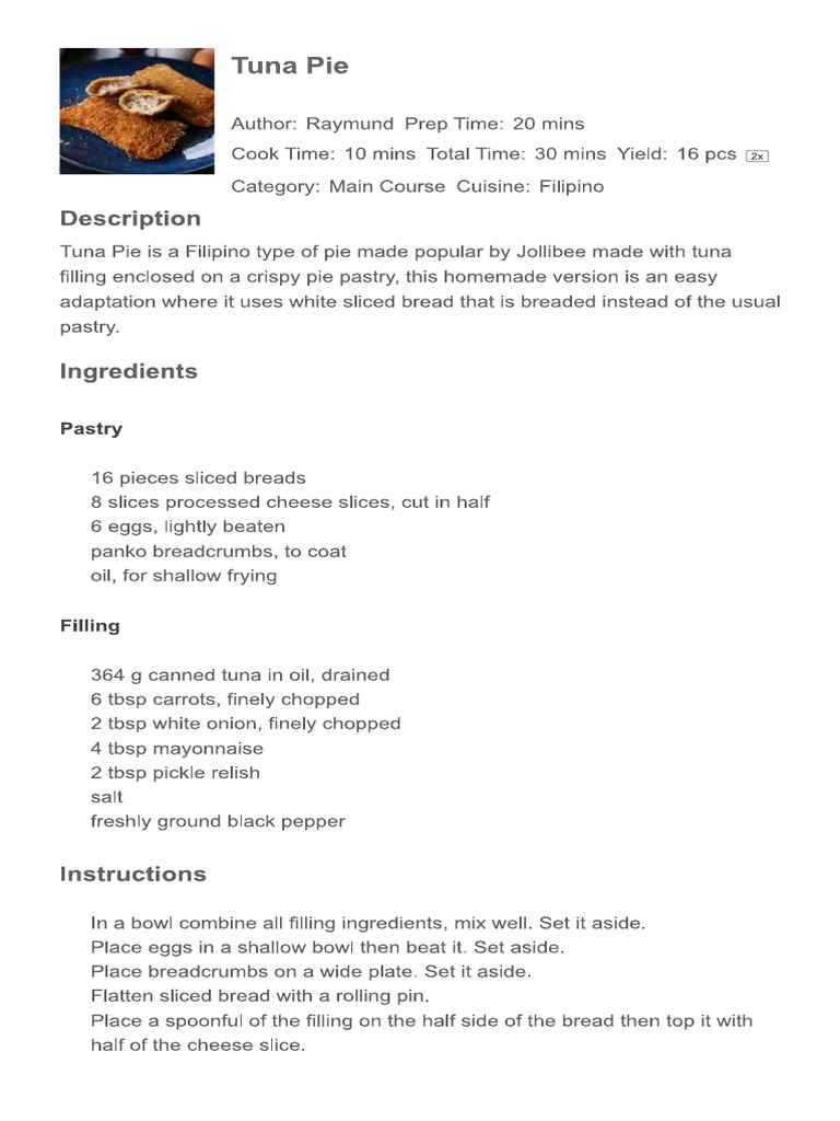 Tuna Pie Recipe | PDF