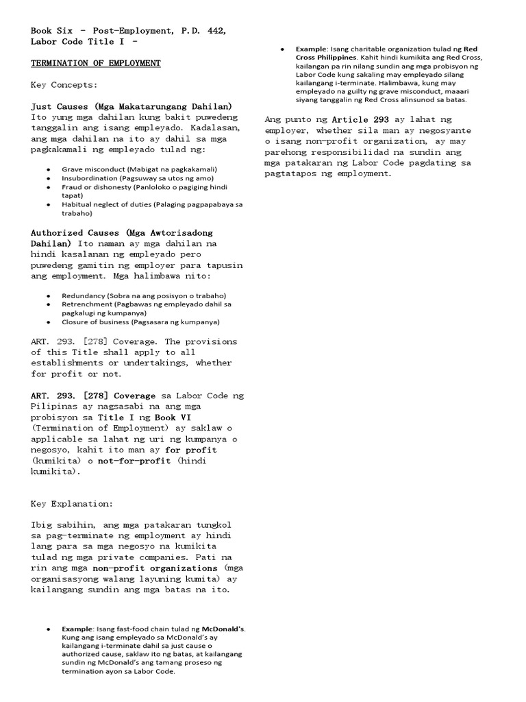Book Six Employment Termination Labor Law | PDF