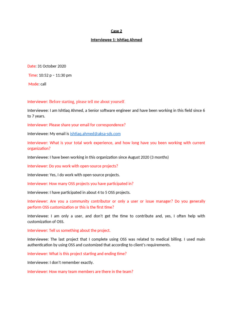 Case 2 (Interviewee 1) Ishtiaq Ahmed - Updated | PDF | Software Development Process | Software ...