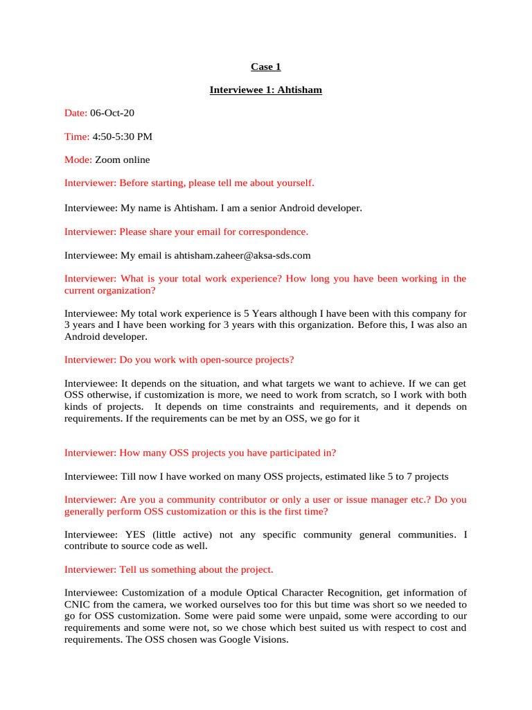 Case 1 (Interviewee 1) (Ahtisham) | PDF | Scrum (Software Development ...