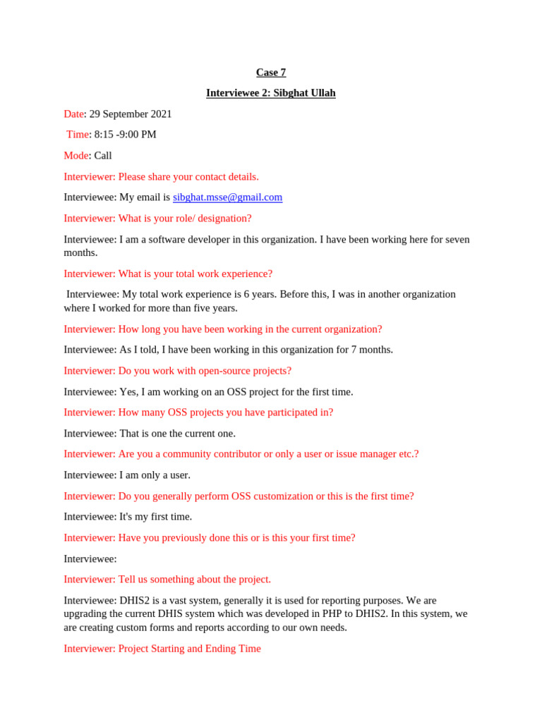Case 7 (Interviewee 2) Sibghat Ullah | PDF | Software Development Process | Agile Software ...