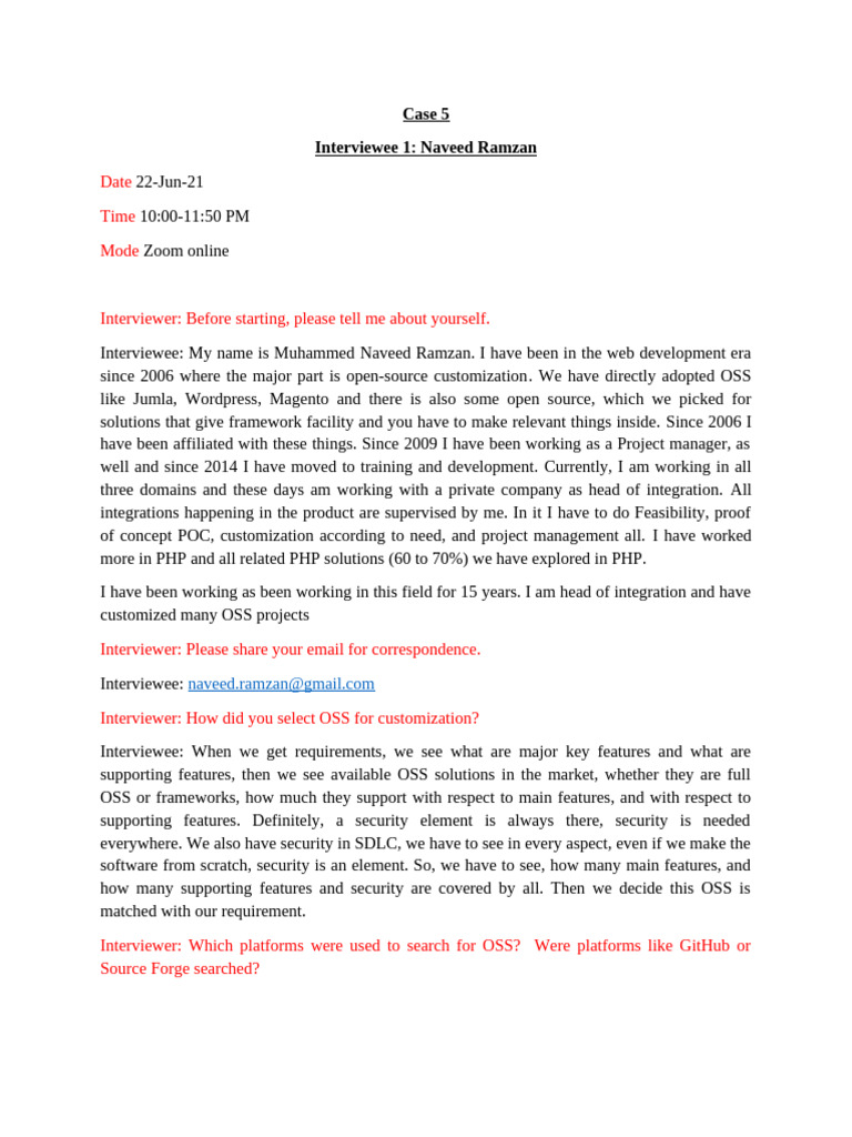 Case 5 (Interviewee 1) (Naveed Ramzan) | PDF | Agile Software ...