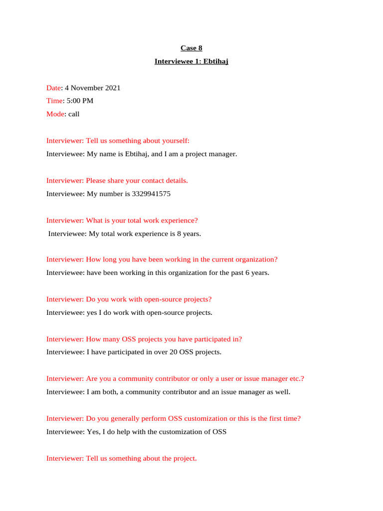 Case 8 (Interviewee 1) (Ebtihaj) | PDF | Agile Software Development ...