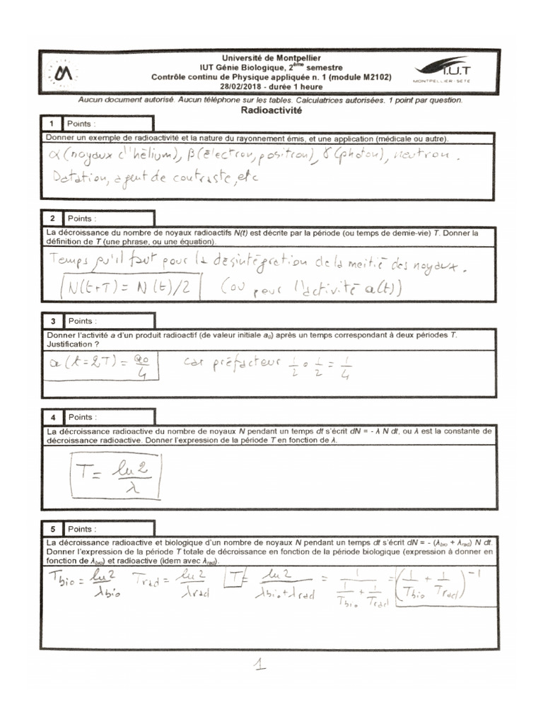 CC1 physiqueIUT 17-18 Corrige | PDF