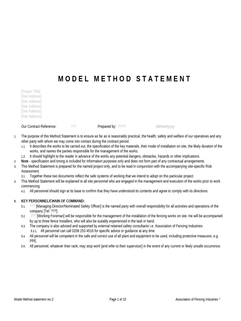 AFI Example Method Statement V3-1 | PDF | Concrete | Screw