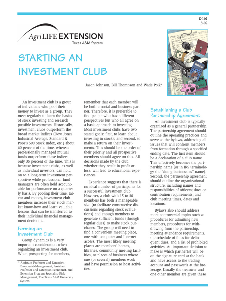 Starting An Investment Club: Establishing A Club Partnership Agreement ...