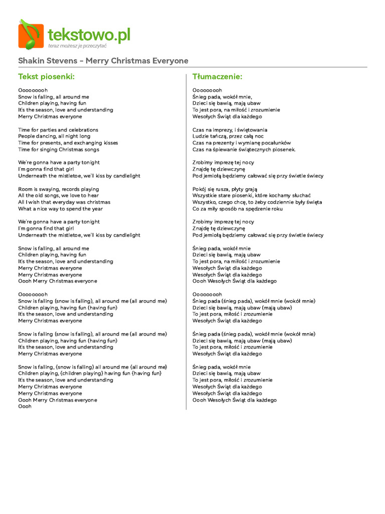 Shakin Stevens - Merry Christmas Everyone - Tekst I Tłumaczenie ...