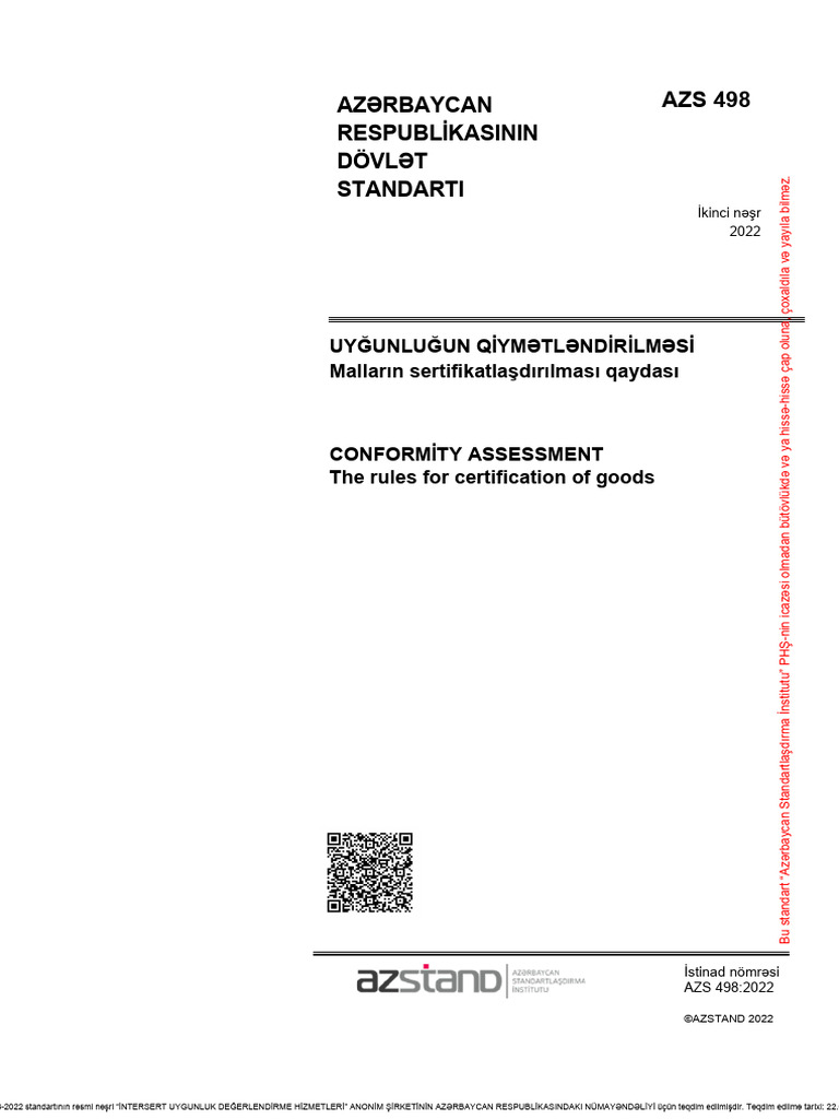 Azərbaycan Respublikasinin Dövlət Standarti AZS 498 | PDF