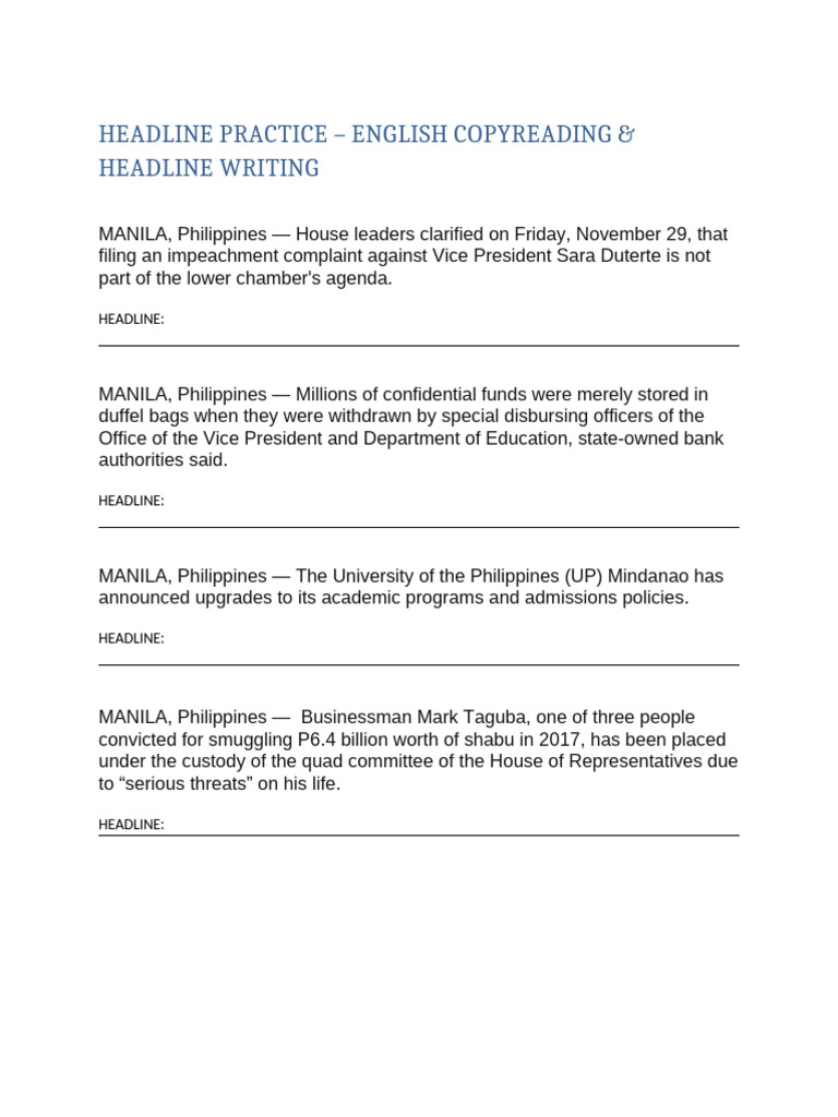 Headline Practice 5 | PDF
