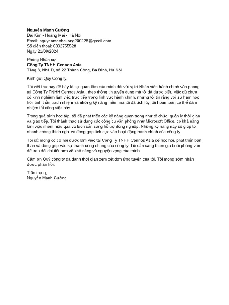 Cover Letter | PDF