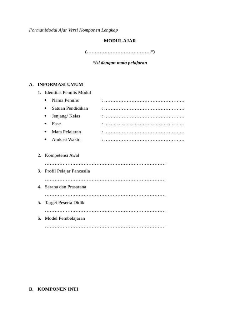 Format Lengkap Modul Ajar | PDF
