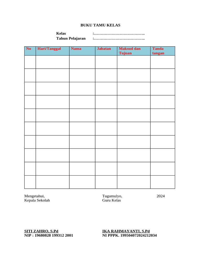 Buku Tamu Kelas+Supervisi | PDF