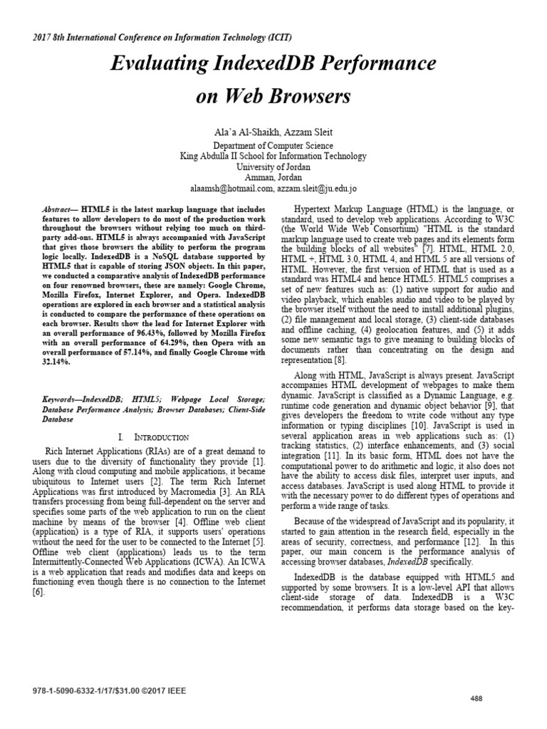 Evaluating IndexedDB Performance On Web Browsers | PDF | Html | World ...