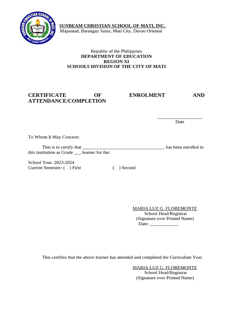 Certificate of Enrollment | PDF