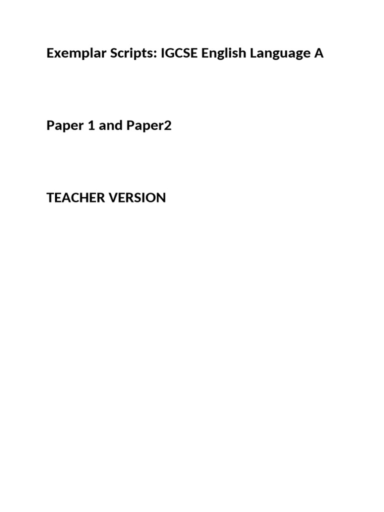 Teacher Igcse Exemplar Scripts | PDF