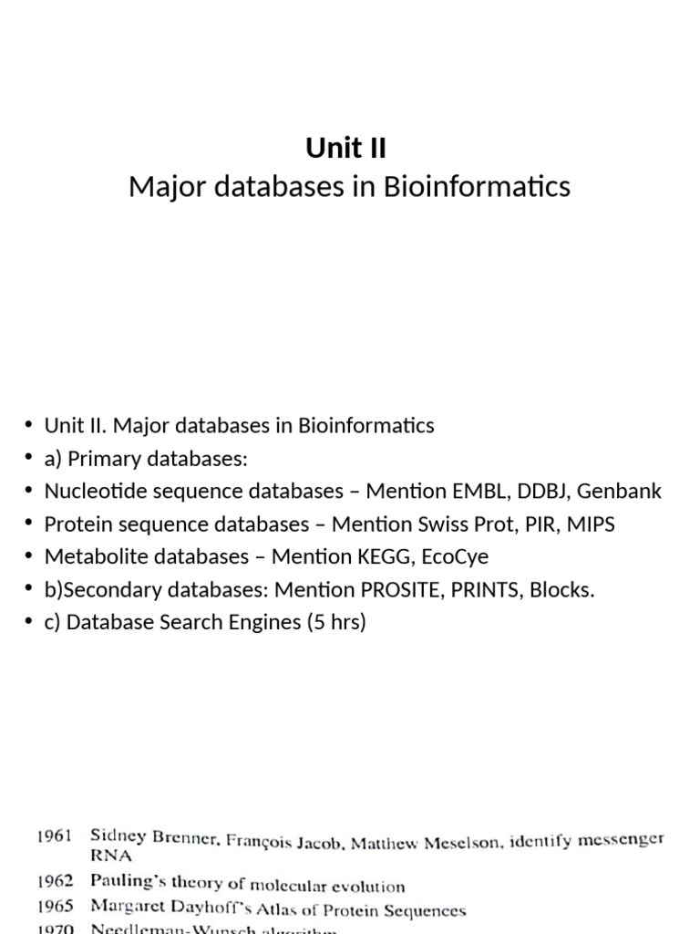 Unit II Major Databases in Bioinformatics | PDF | National Center For ...