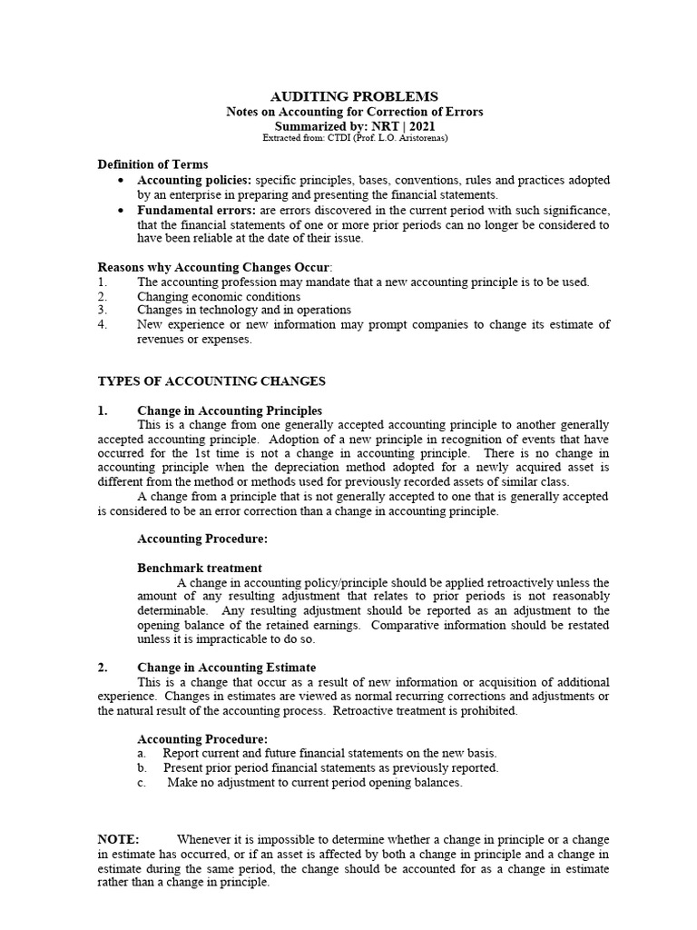 Notes in Auditing Problems Correction of Errors Compress | PDF | Income ...