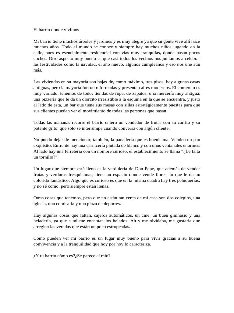 El Barrio Donde Vivimos | PDF
