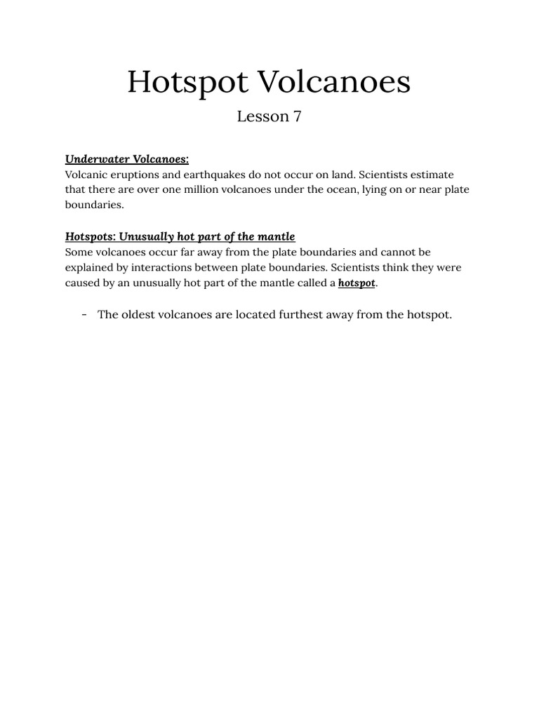 Hotspot Volcanoes - Lesson 7 | PDF