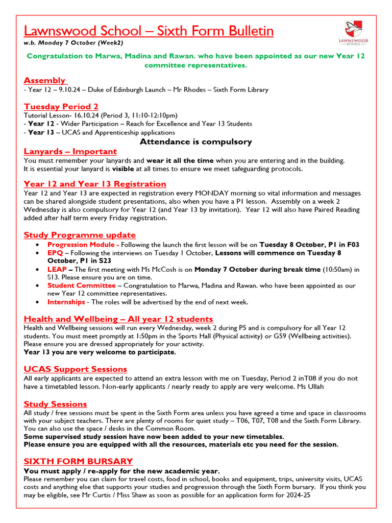 Student Bulletin 7 October 2024 | PDF